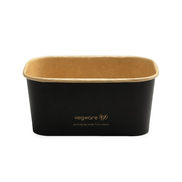 Vegware Black 34oz/1000ml Rectangular Black Paper Food Container - 300 ...